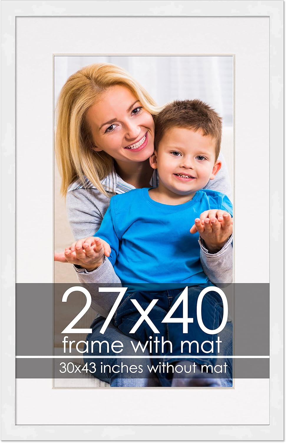 Amazon.com - 27x40 Frame with Mat - White 30x43 Frame Wood Made to ...