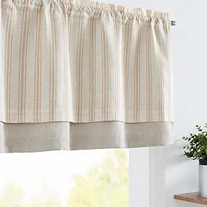 Amazon.com: jinchan Striped Linen Valance Curtain Blackout Double Layer ...