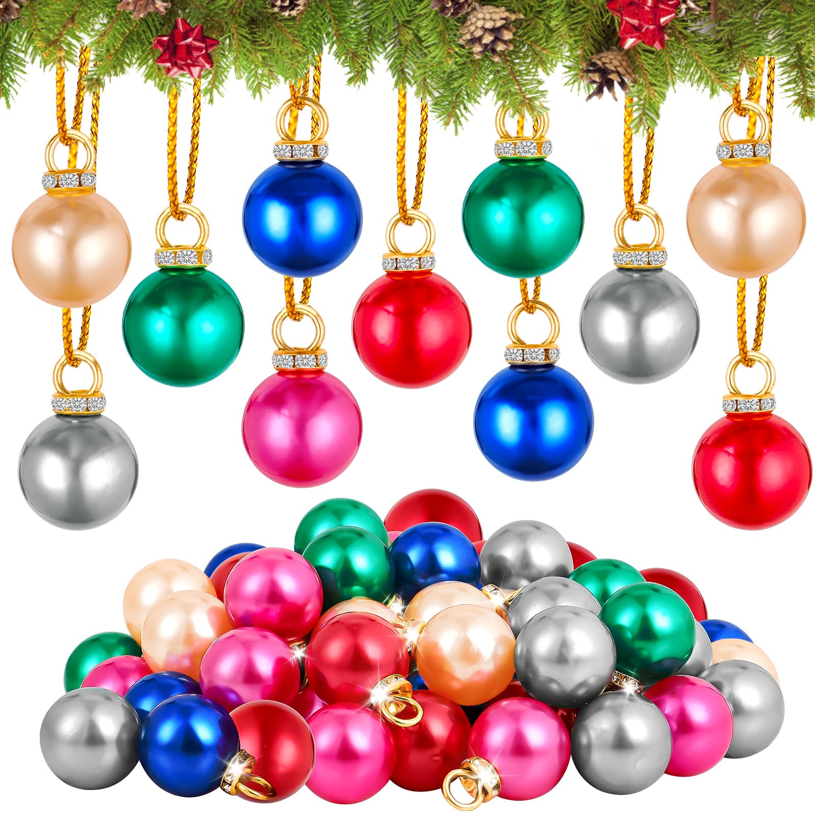 UXORSN 66PCS Mini Christmas Ball Ornaments 16mm Miniature Colorful ...