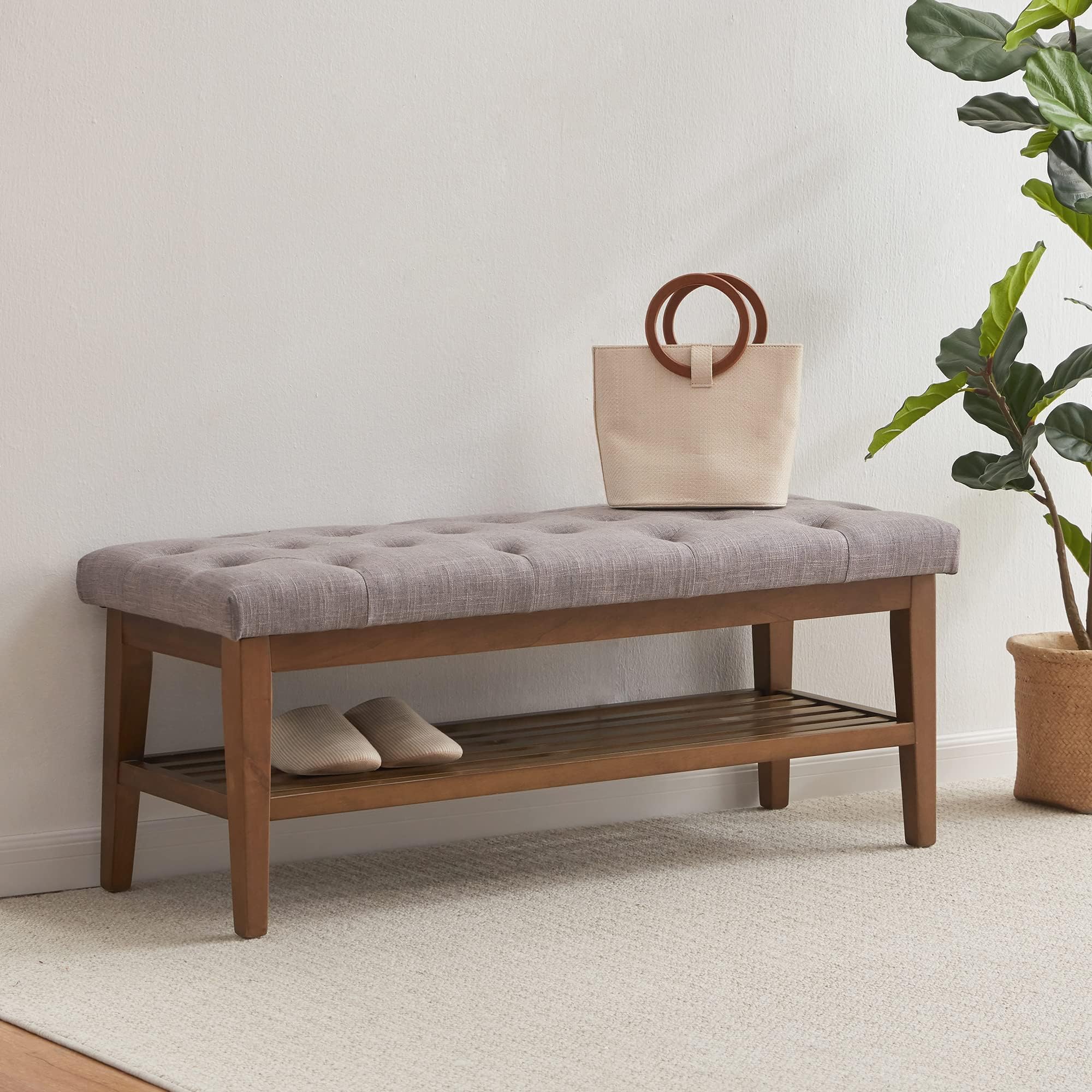 Amazon.com: LUE BONA 44.5” End of Bed Bench with Shelf, Linen Tufted ...