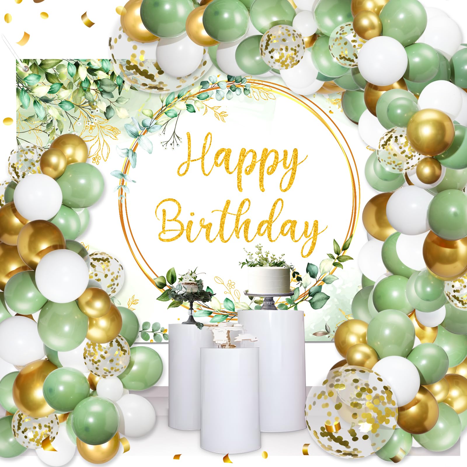 Amazon.com: 136Pcs Sage Green Birthday Decorations for Girls Women ...