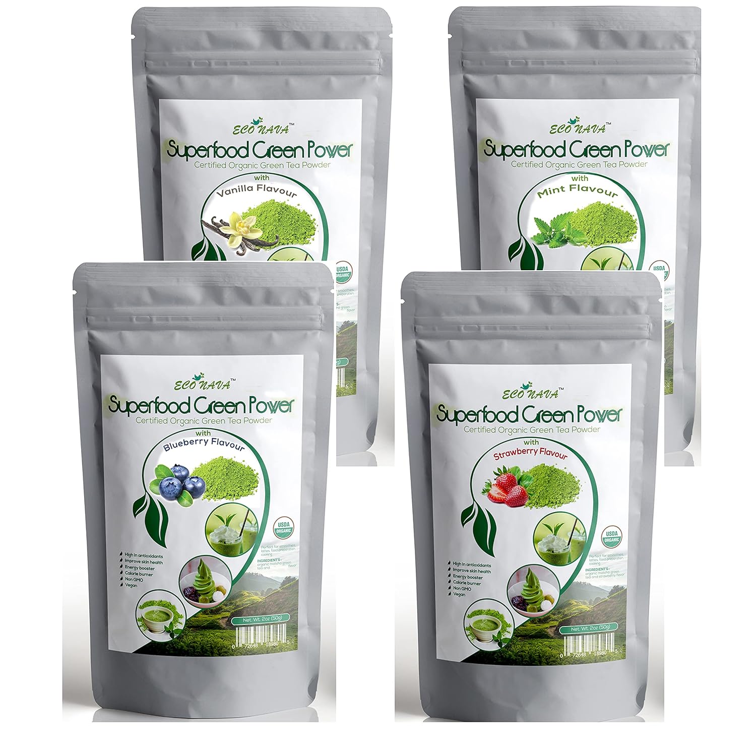 Amazon.com: Matcha Green Tea Powder Set of 4 Vanilla, Blueberry, Mint ...
