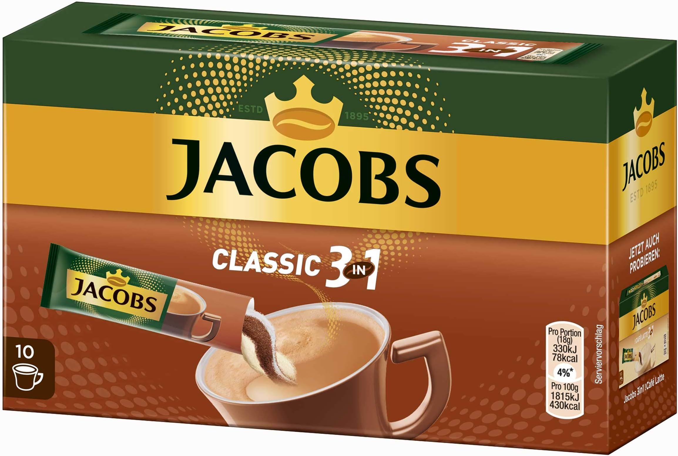 Amazon.com : Jacobs 3in1 Classic Instant Coffee Sticks, 10 Single ...