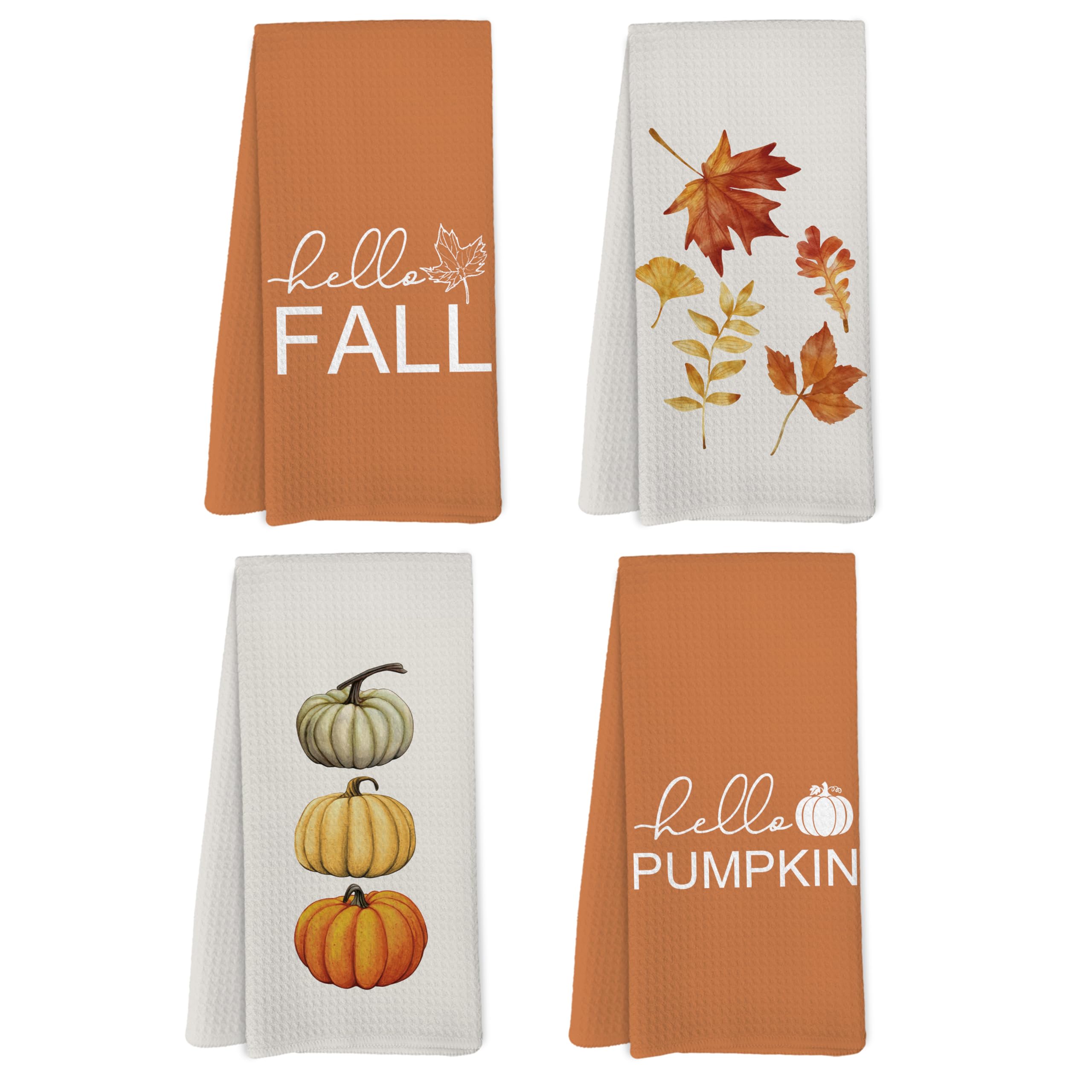 Amazon.com: Yorhifa Hello Fall Pumpkin Kitchen Towels Set of 4, Fall ...
