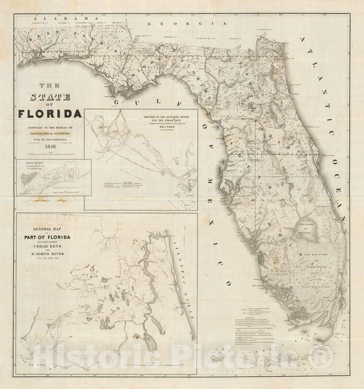 Amazon.com: Historic Map - 1846 Map of Florida Including Detail of ...