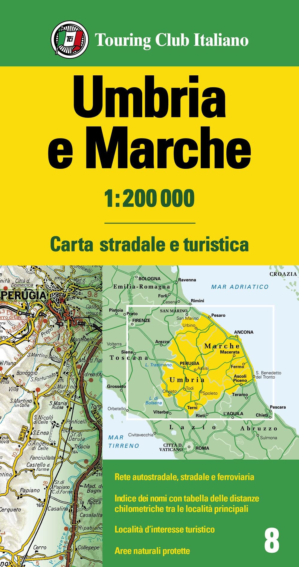Umbria - The Marches TCI Road Map 1:200K Regional 8 (English and ...