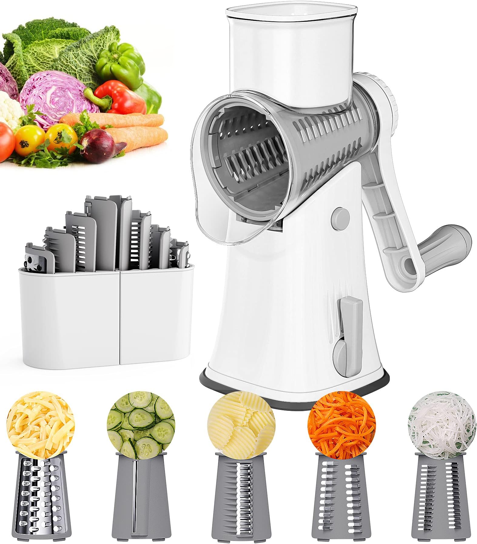 Amazon.com: Manual Rotary Vegetable Grater Handheld Slicer w/ 5 Drum ...