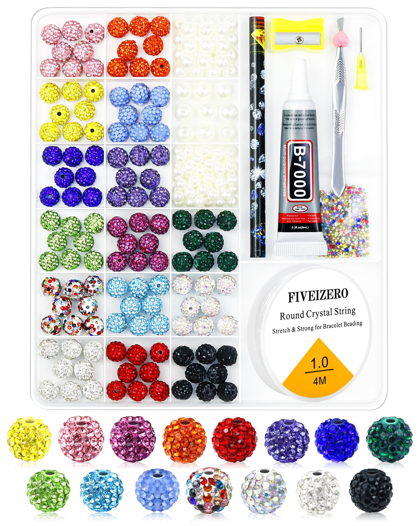 Amazon.com: FIVEIZERO Rhinestone Beads Set, 10mm Sparkly Baseball ...