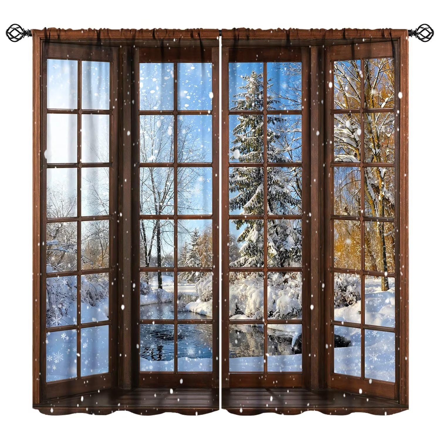 Amazon.com: JESTRONRY Winter Snow Scene Curtains, Xmas Snowflake Forest ...