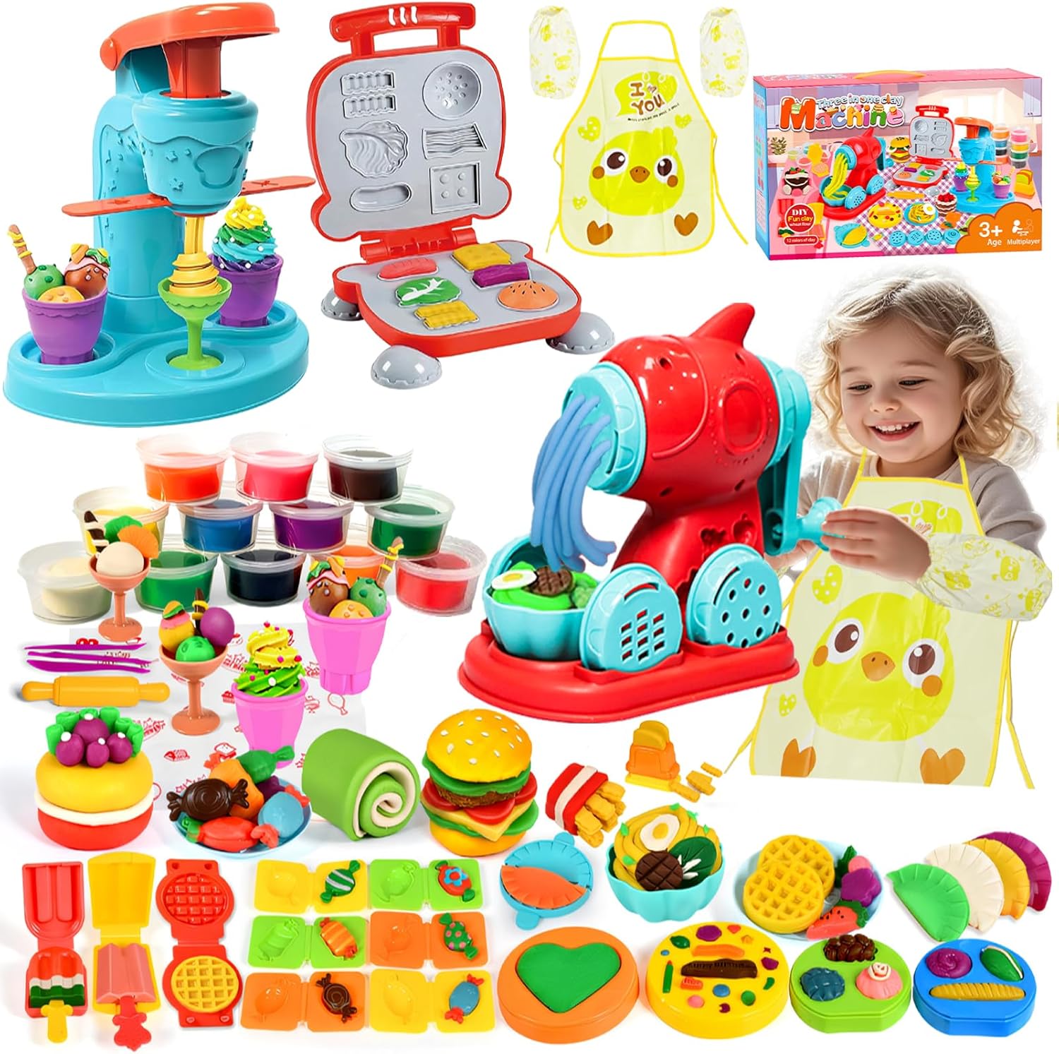 Amazon.com: Color Dough Sets for Kids Ages 2-4, Play Tool 3-in-1 Ice ...