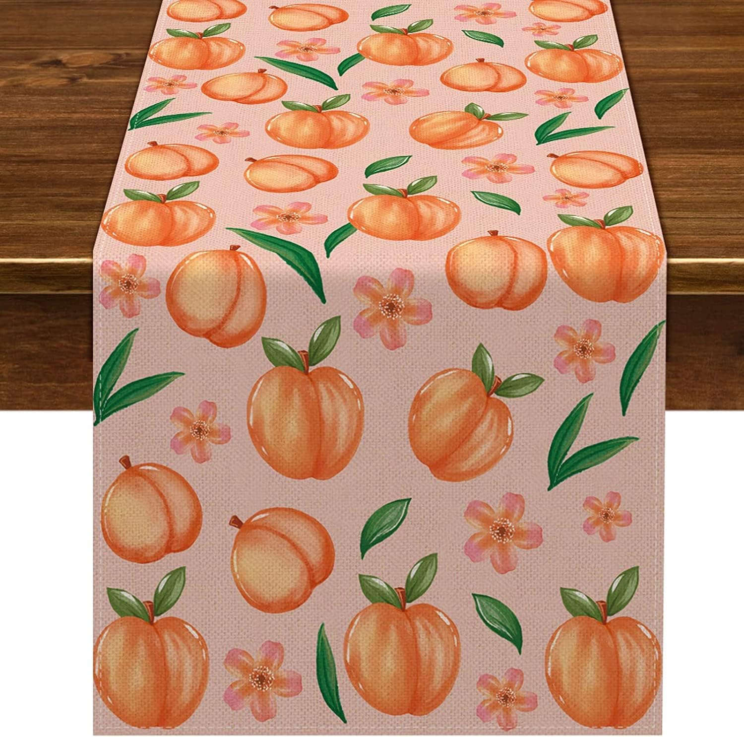 Amazon.com: Linen Peach Table Runner Summer Sweet As A Peach Girl ...