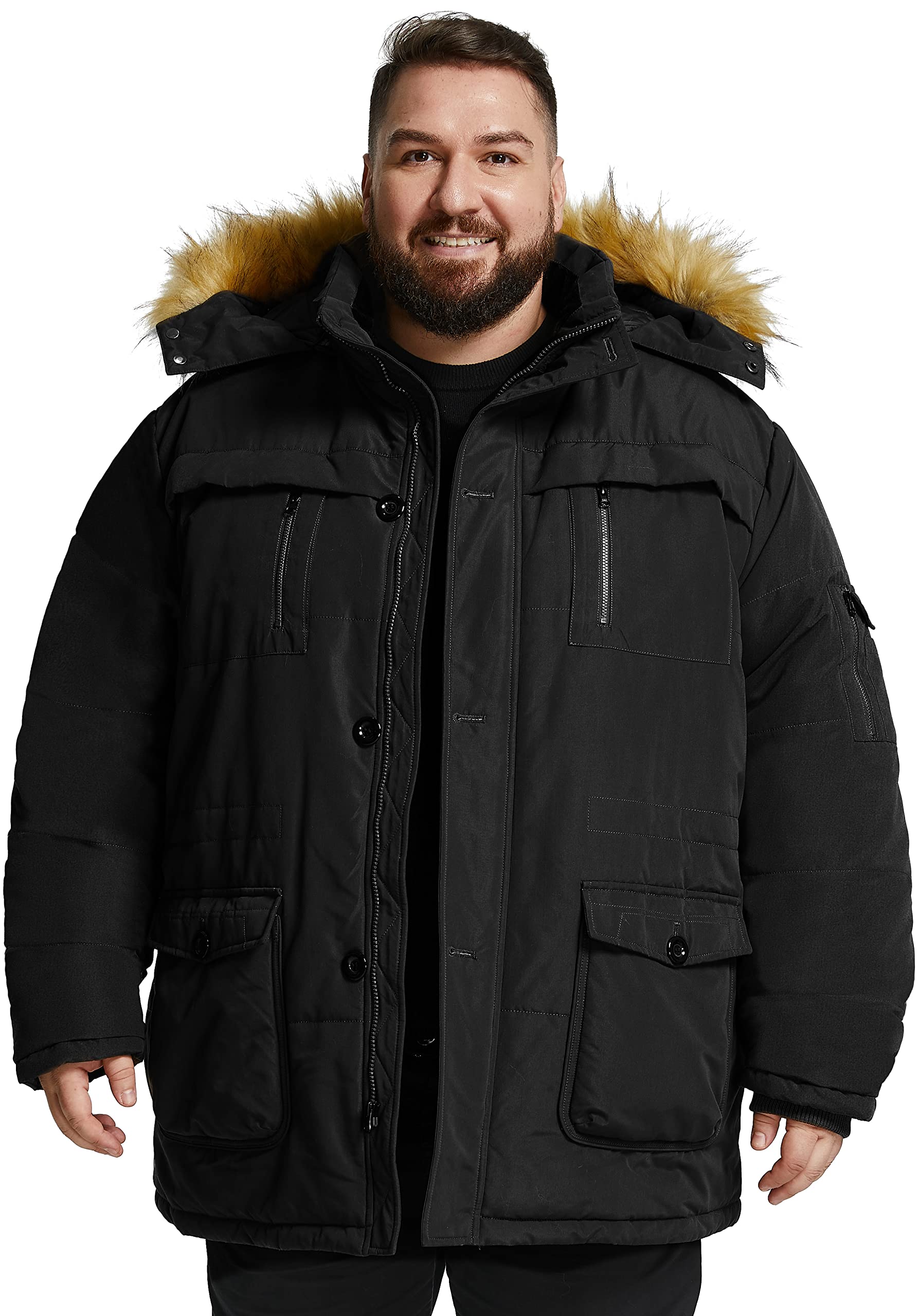 Size 3X, Soularge Men's Big and Tall Winter Warm Heavy Hooded Parka Jacket