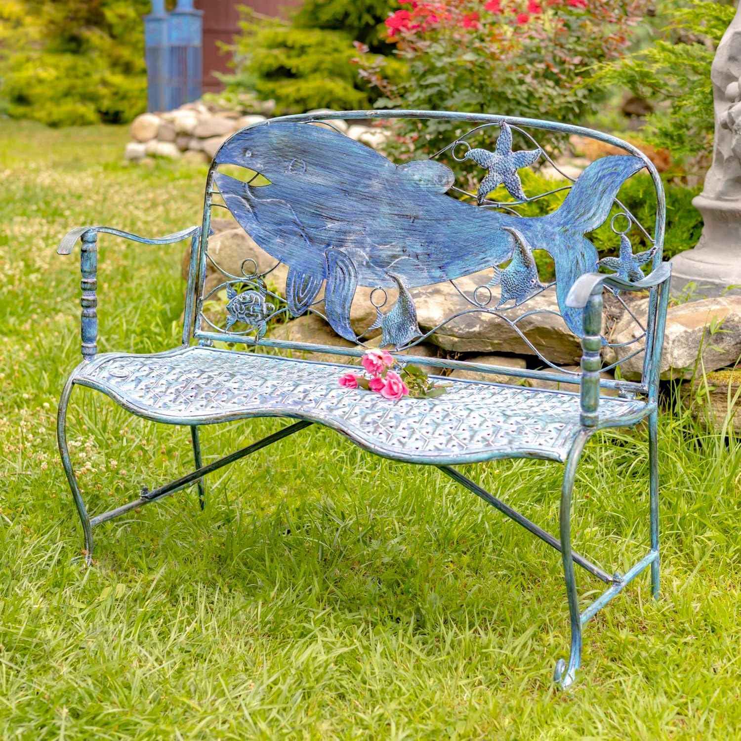 Amazon.com: Lesera Ltd. Coastal Blue Metal Furniture Collection (Bench ...
