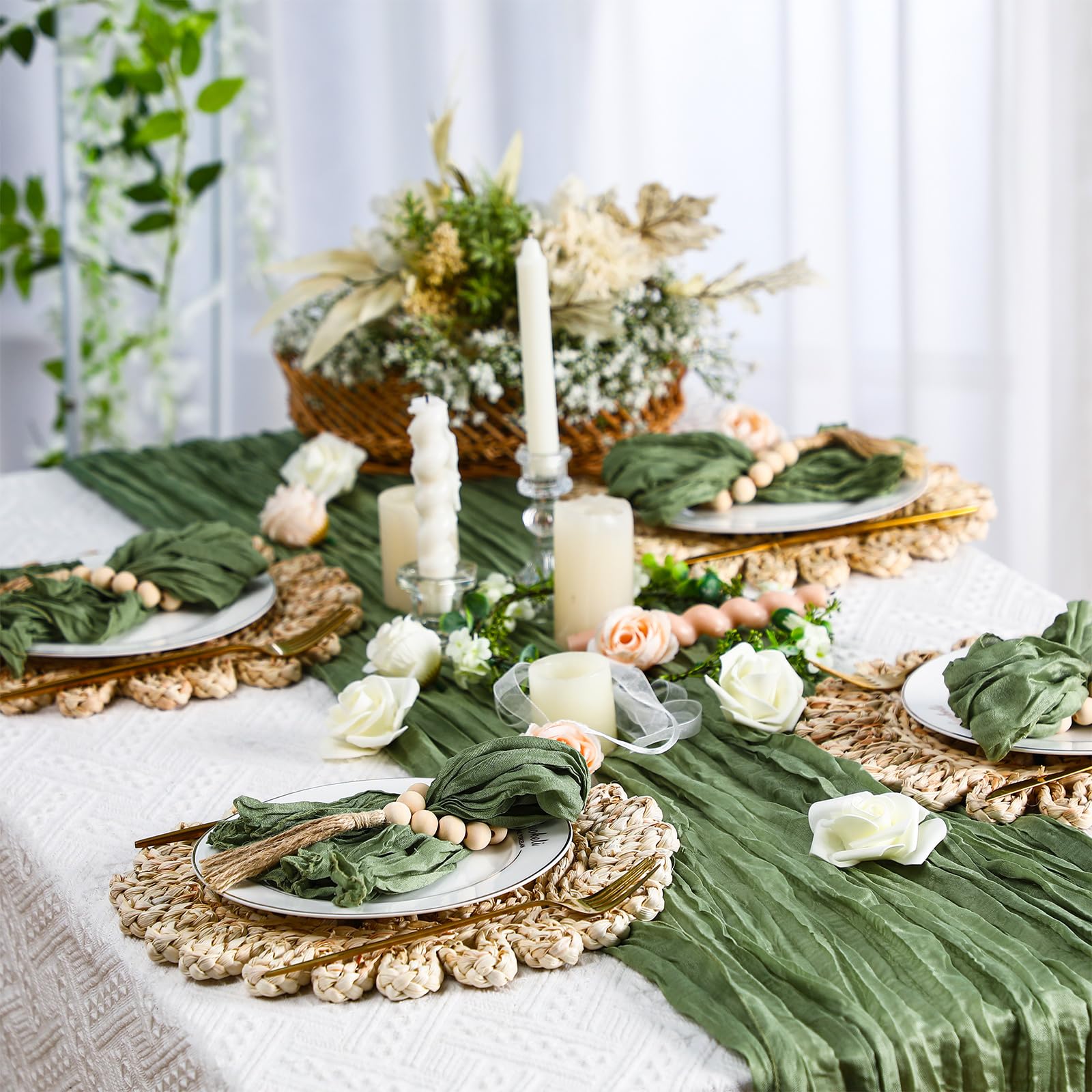 (similar)Mixweer Set of 10 Sage Green Cheesecloth Table Runner Boho ...