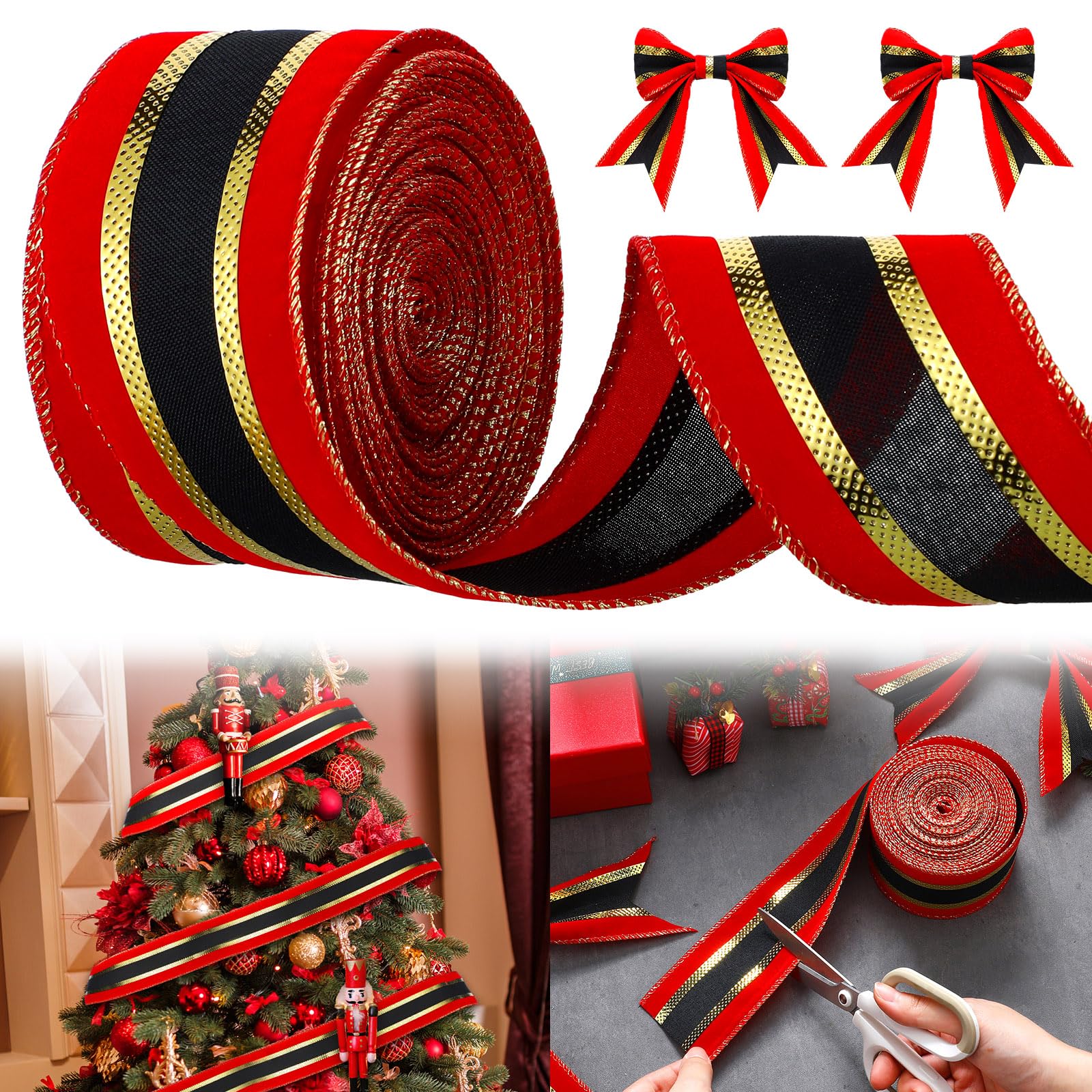 Amazon.com: Waydress Christmas Ribbon Wired Edge Velvet Plush Overlay ...