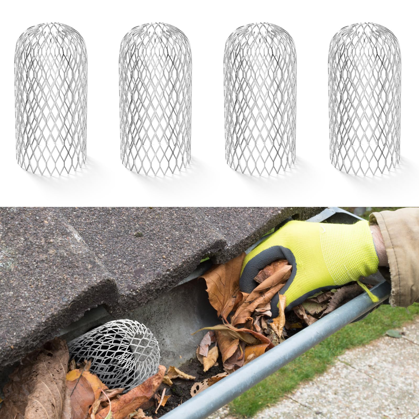 ROJINKADE 4 Pack Gutter Guards Mesh Aluminum Covers Down Pipe ...