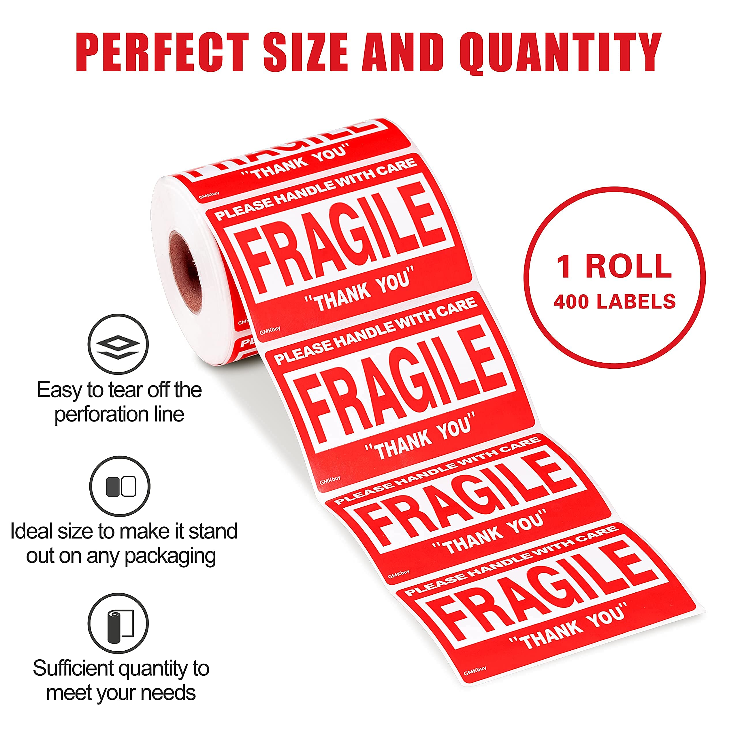 Buy GMKbuy 3 x 2 Inch – 400 Fragile Stickers Roll, Easy Tear, Permanent ...