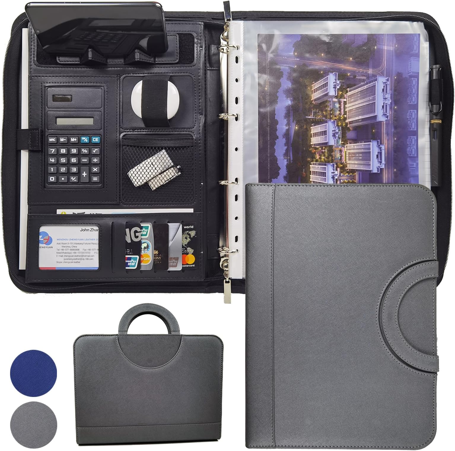 Amazon.com : A4 Leather Portfolio Padfolio Refillable 4-Ring Binder ...