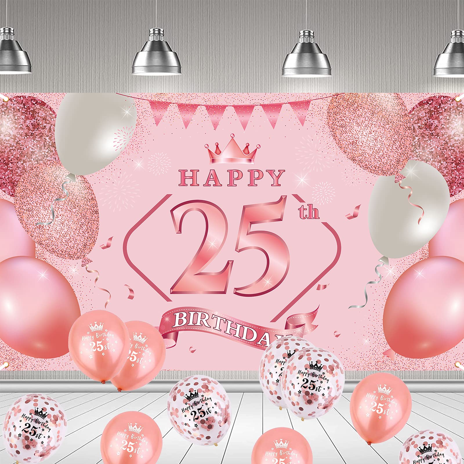 Buy 25th Birthday Decoration Backdrop Banner, Rose Gold Extra Large ...