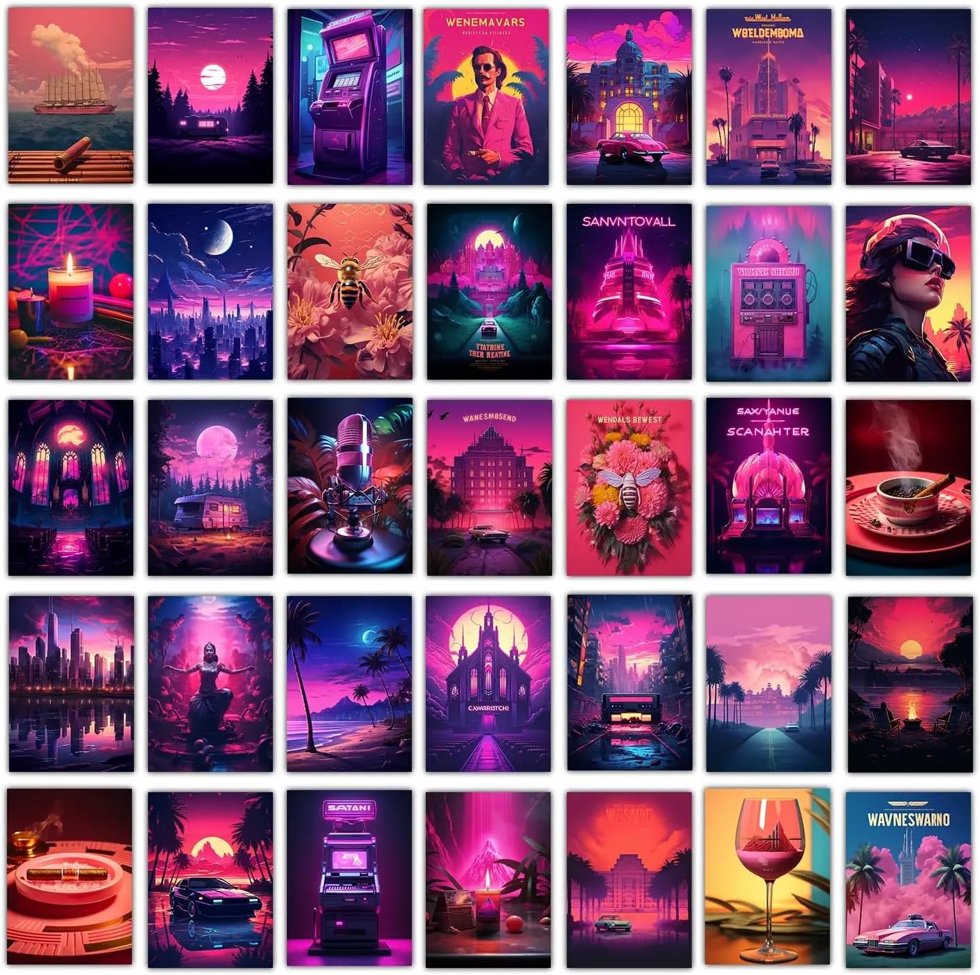 Wallgasm Retro Synth Aesthetic Posters - Set of 54, 4 x 6 Inches ...