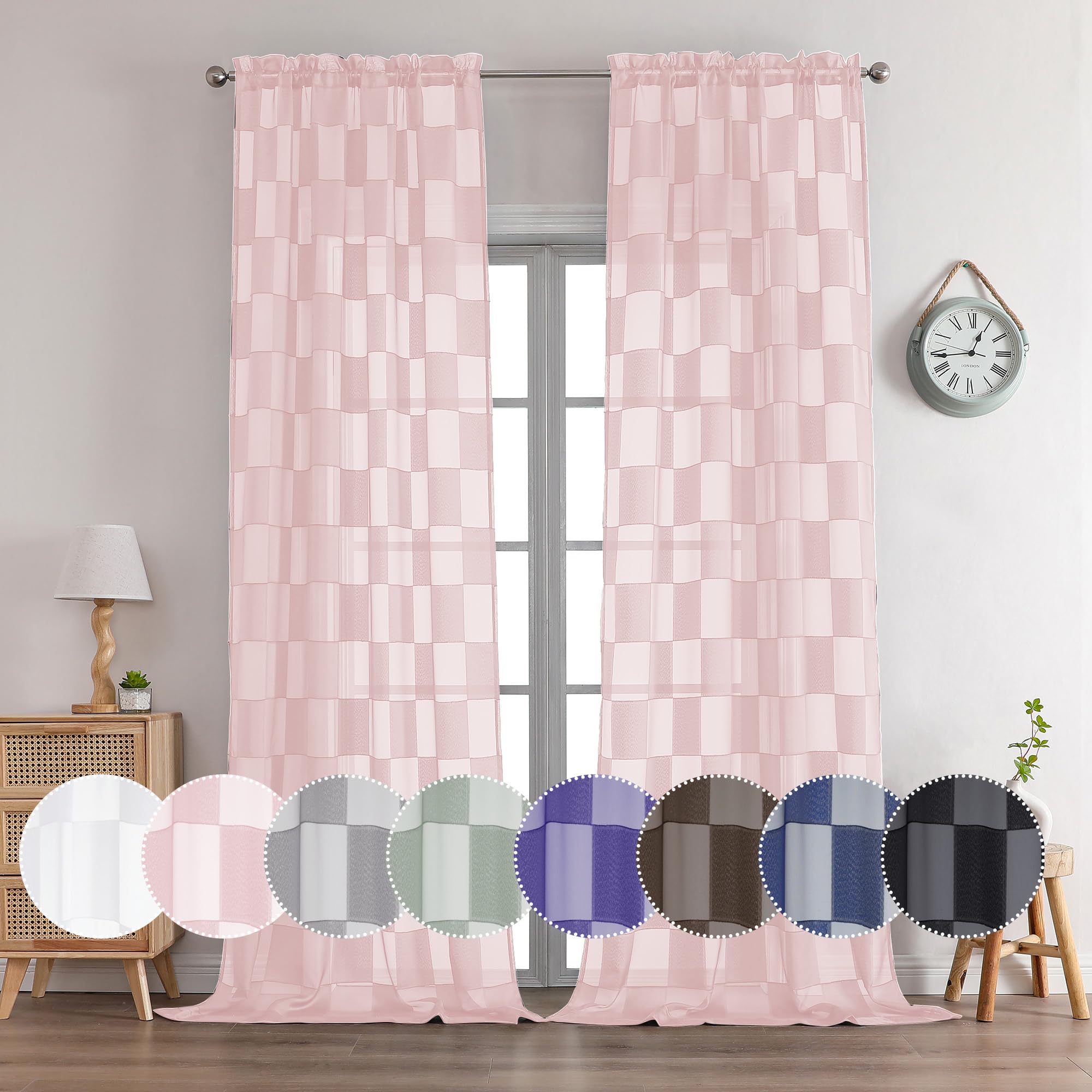 Snapklik.com : OVZME Barry Blush Pink Sheer Curtains 96 Inch Length 2 ...