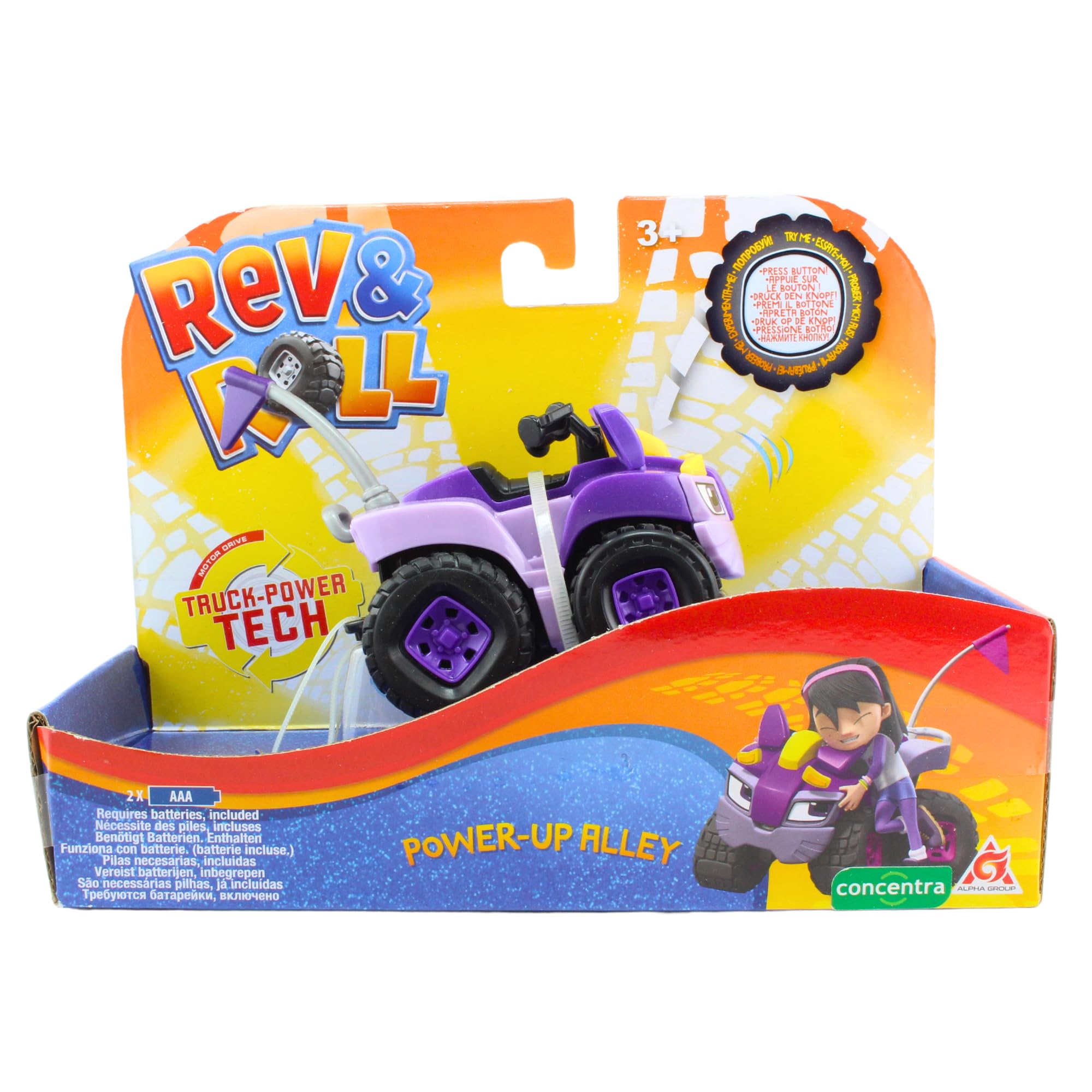 Rev & Roll Power-Up Alley Collectible Motorised Toy Vehicle Play Figure ...