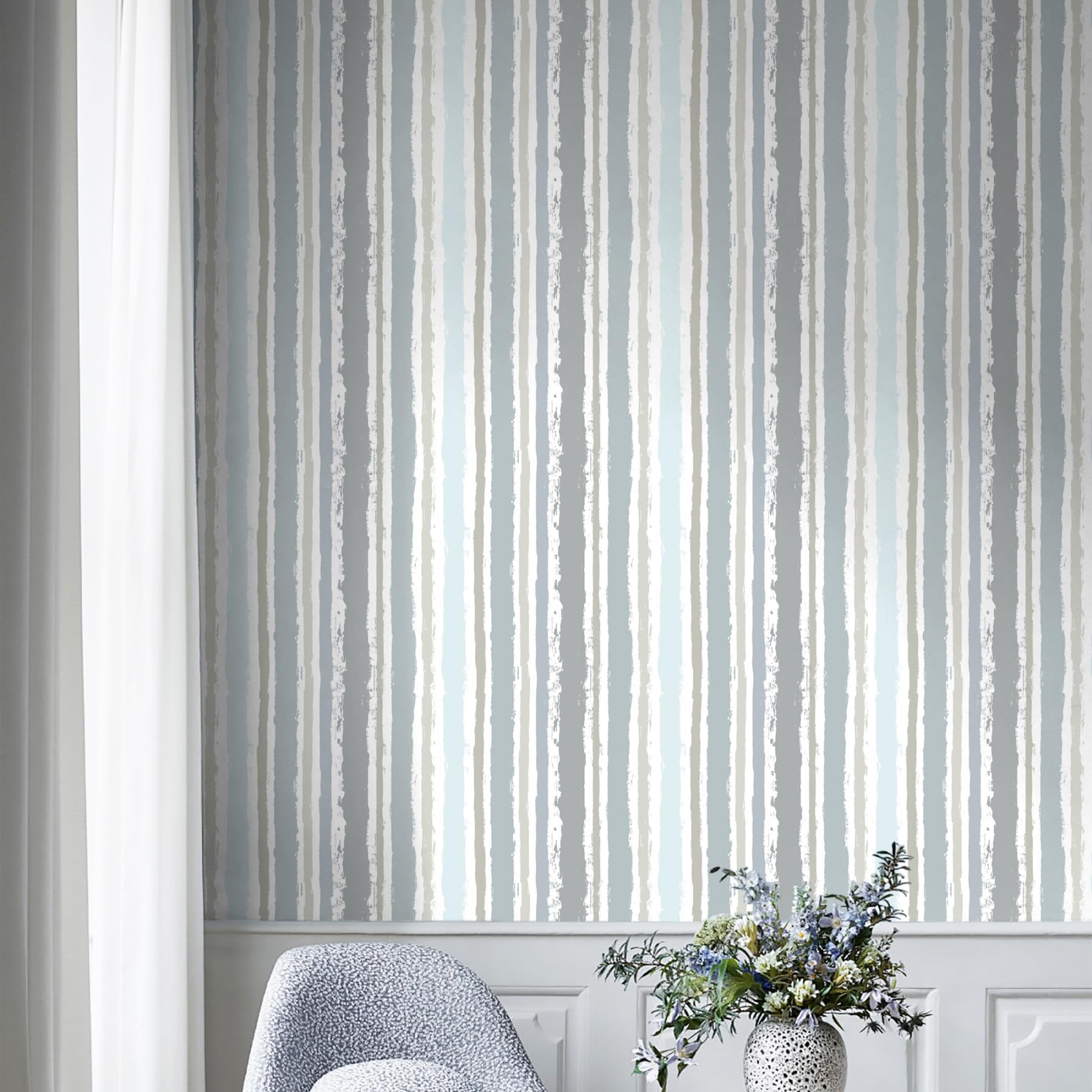 Reqfen Modern Stripe Wallpaper Peel and Stick Wallpaper Grey Blue and ...