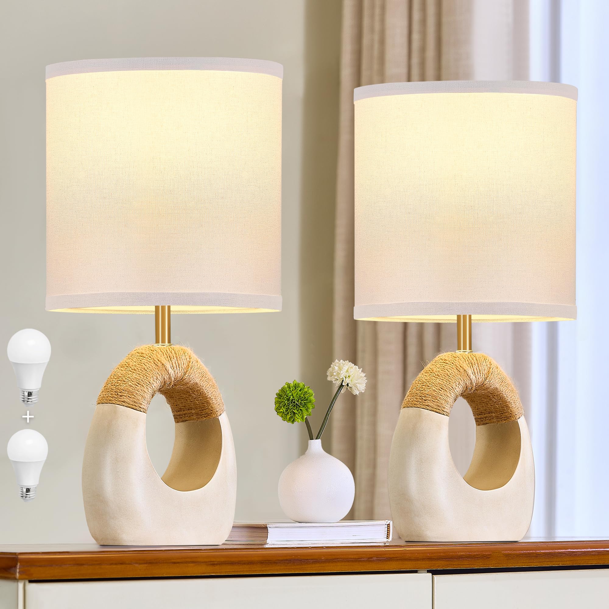 EJIAXIN Table Lamp for Bedroom Set of 2 - Bedside Table Lamps with 3 ...