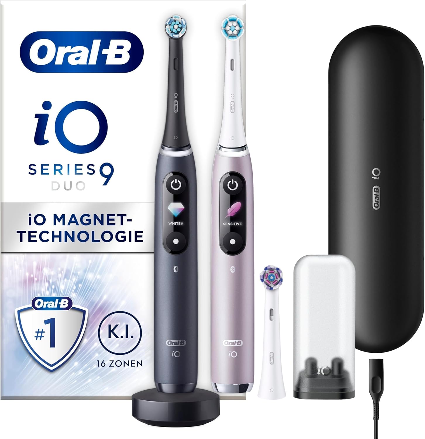 Oral-B iO Series 9 Elektrische Zahnbürste/Electric Toothbrush, Doppelpack +3 Aufsteckbürsten, 7 ...