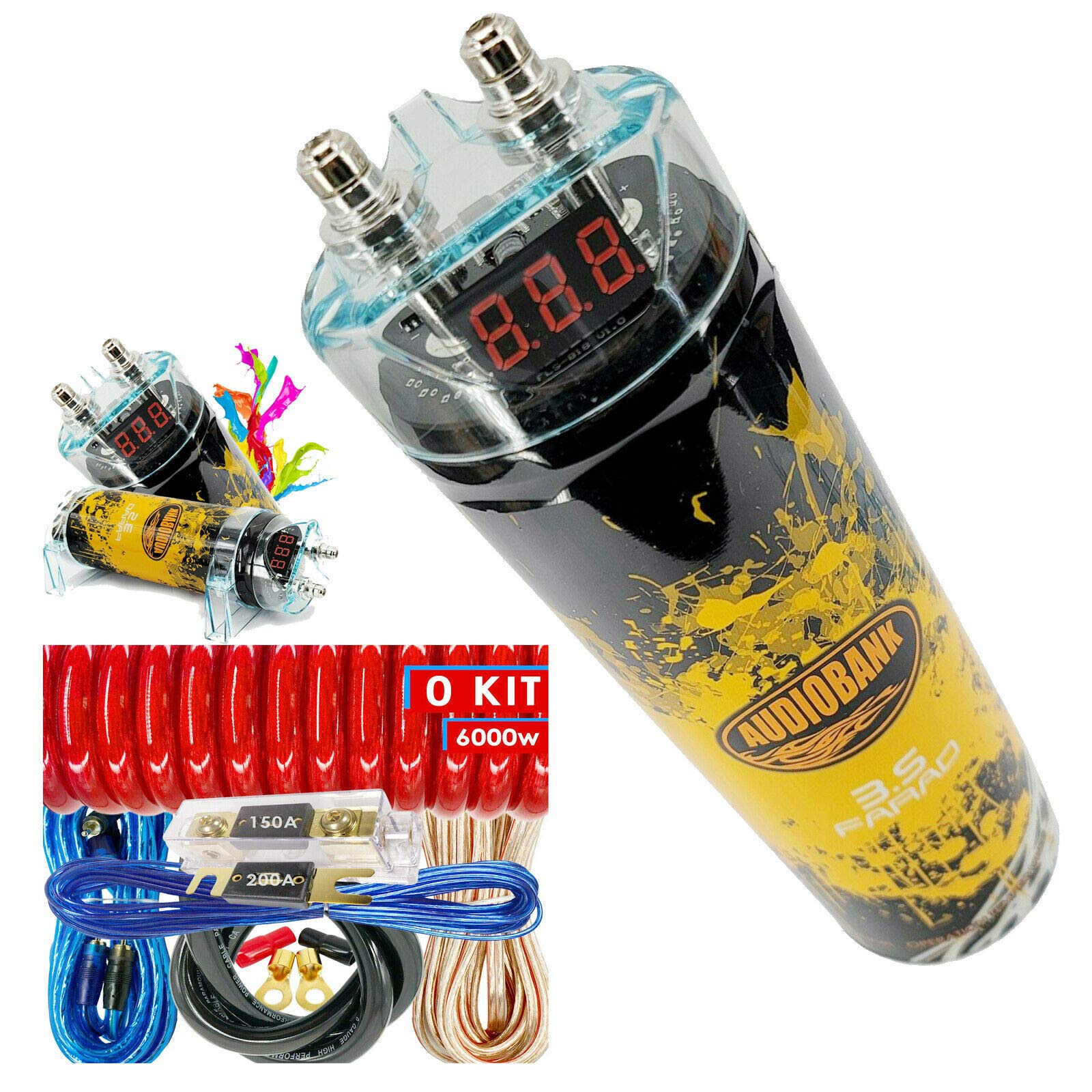 Amazon.com: Audiobank 3.5 Farad Capacitor Car Audio 3500 Watts Power ...
