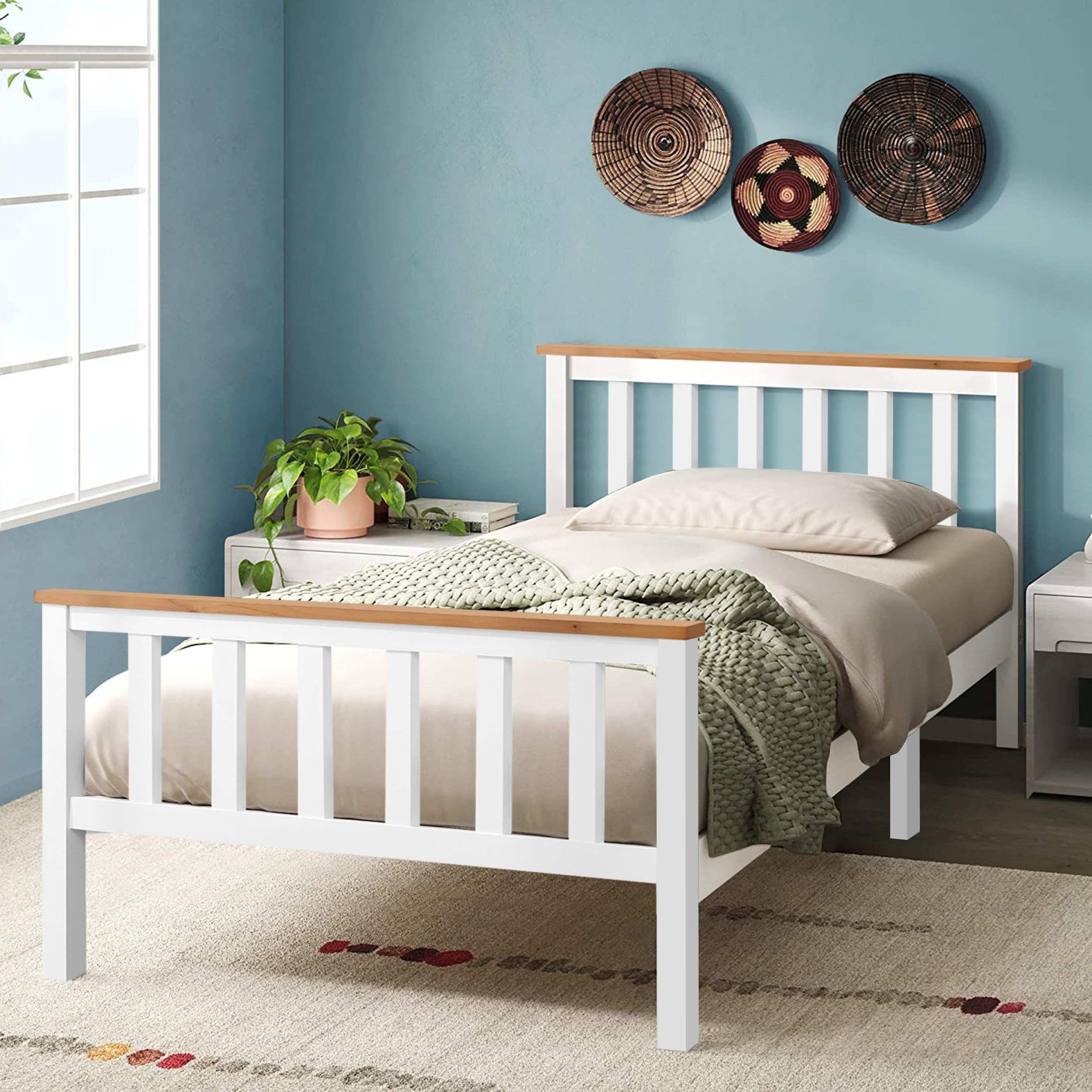 Single Bed Frames, Solid Pine Wooden Slats Bed For Adults, Kids ...