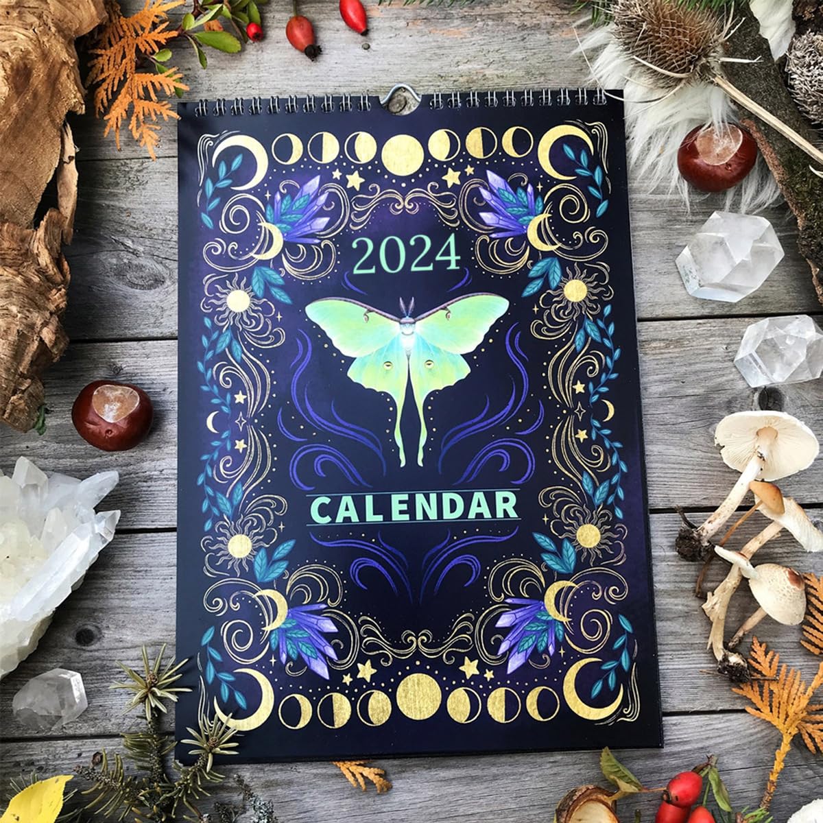 Dark Forest Lunar Calendar 2024, Colorful Waterink Wall Hanging Moon ...