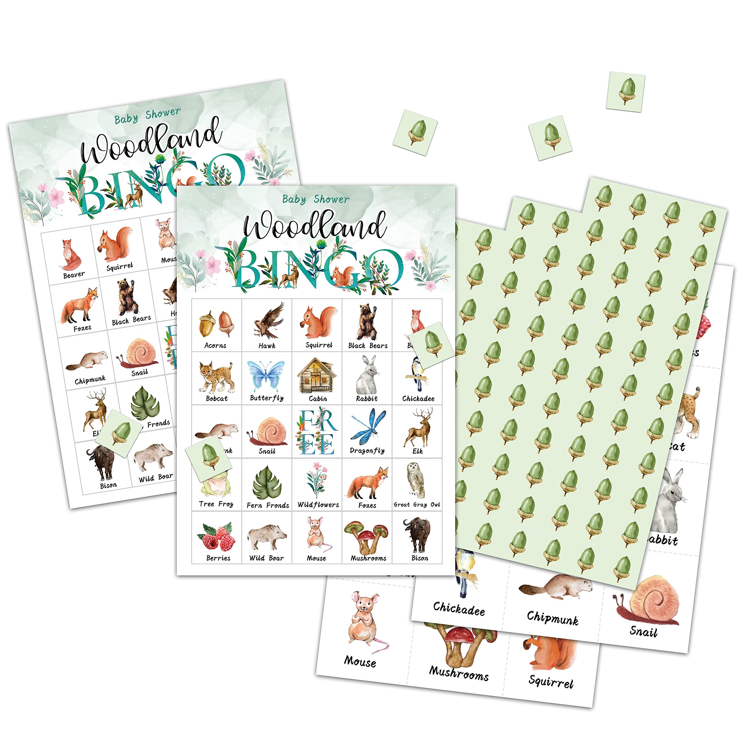 Amazon.com: Chuxvon Woodland Bingo Cards, Baby Shower Party Activities ...