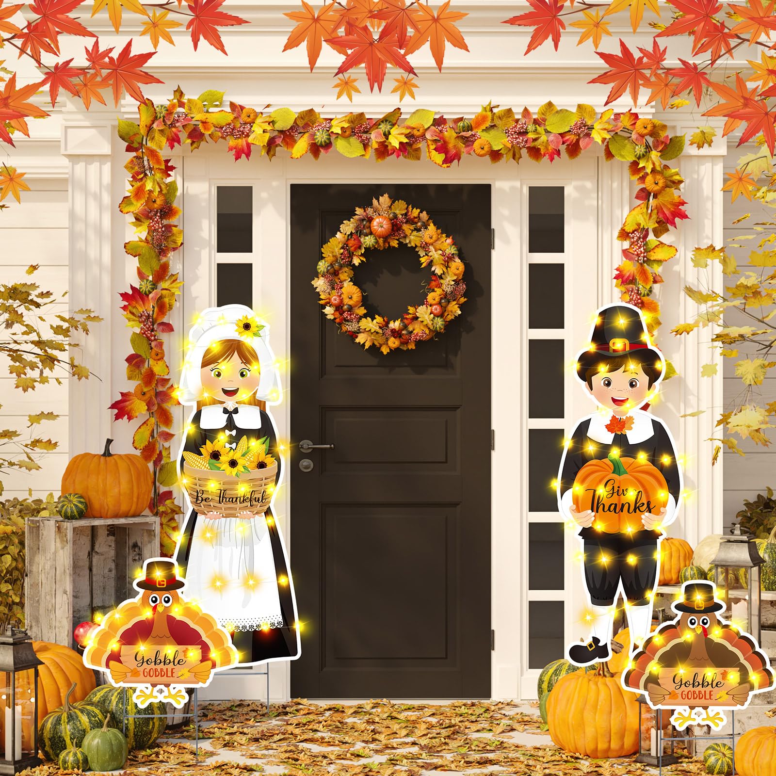 Snapklik.com : Soaoo 2 Pcs 32 Inch Thanksgiving Pilgrim Boy Girl Yard ...