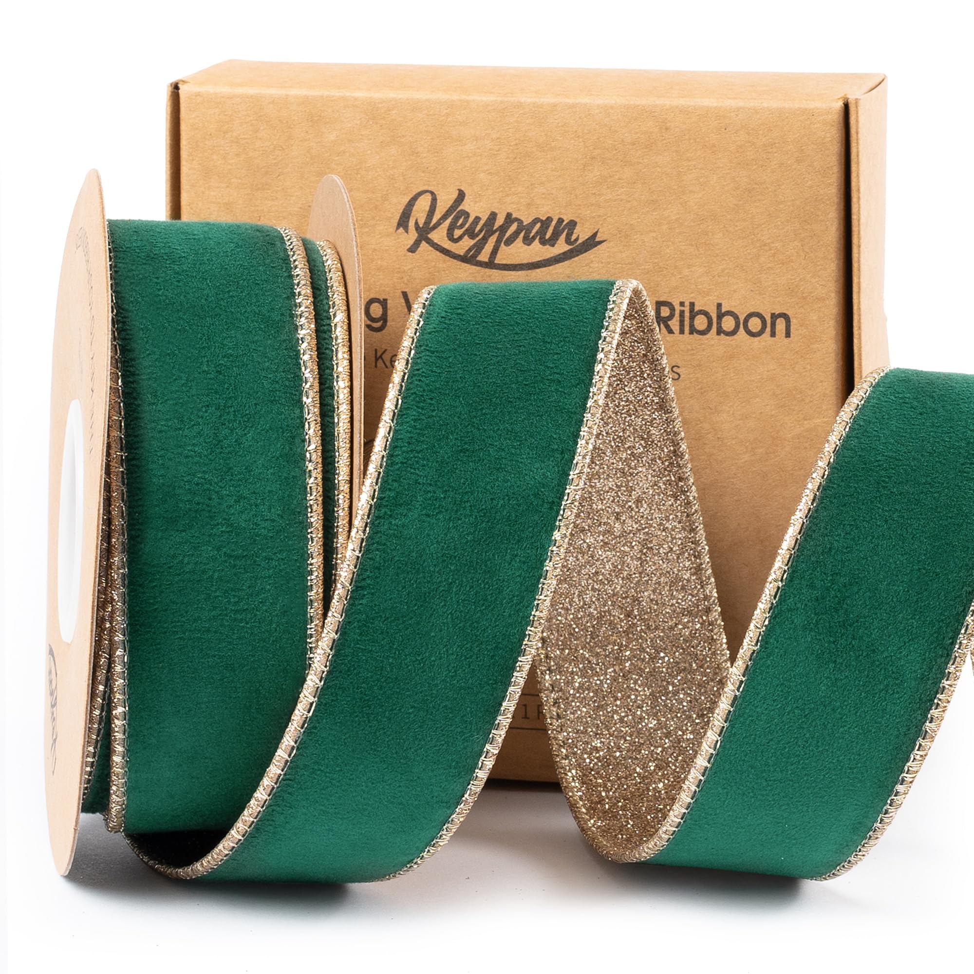 Amazon.com: Keypan Green Velvet Ribbon Christmas Tree Ribbon Wired for ...