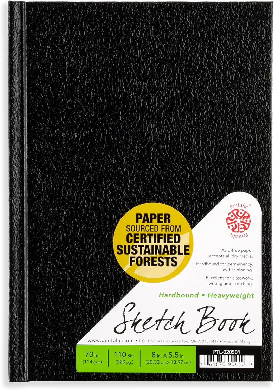 Amazon.com: Pentalic - 5.5"x 8" Hardbound Sketchbook, 110 Sheets, Black