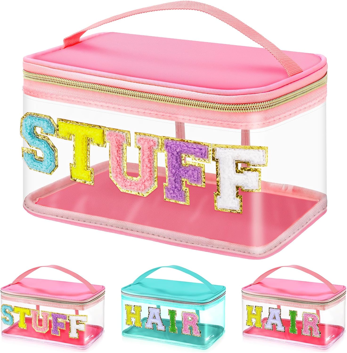 Amazon.com: libfrnt Chenille Letter Clear Makeup Bags, Preppy Pink ...