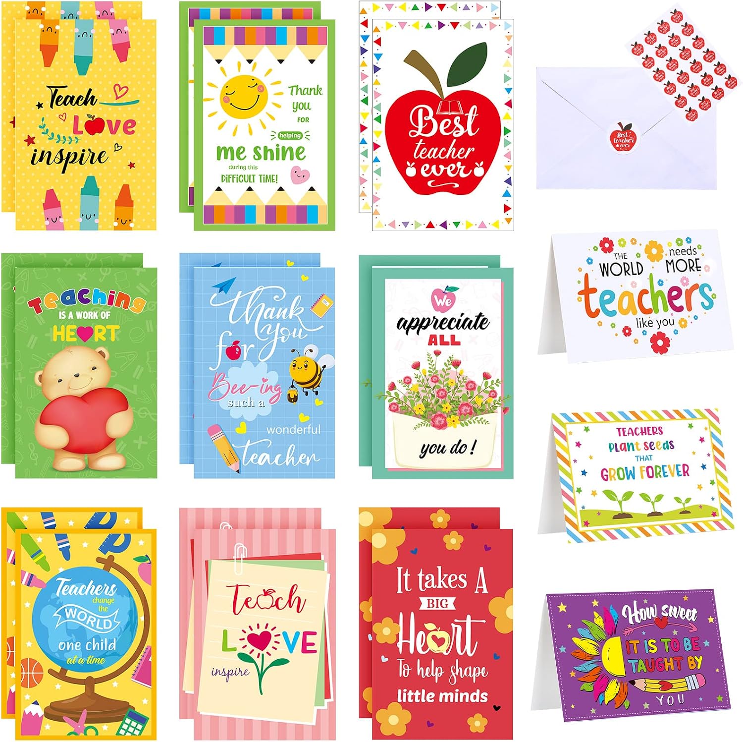 Amazon.com : Jetec 36 Sets Teacher Appreciation Cards with Envelopes ...