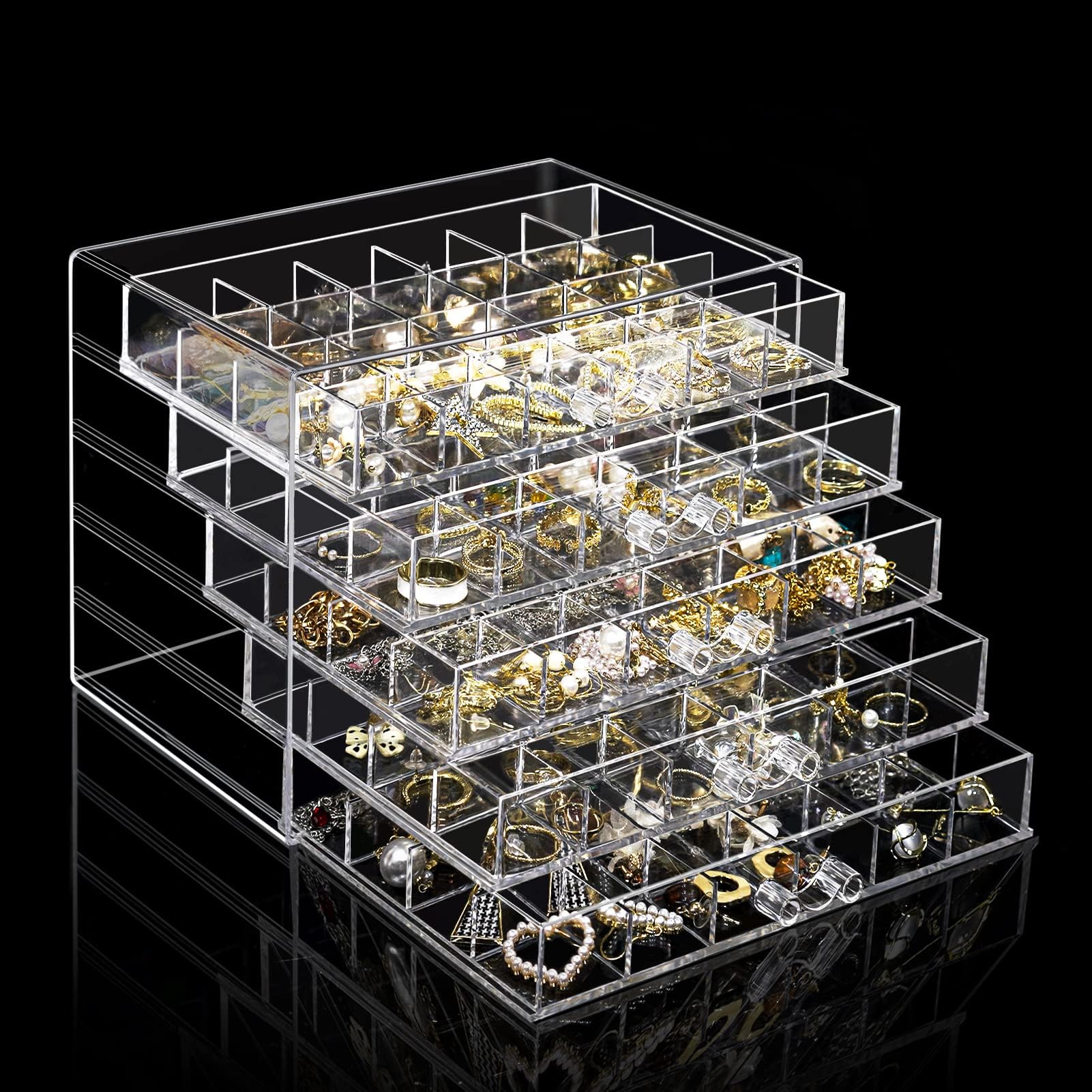 yarlung Acrylic Jewelry Storage Box Earring Holder with 5 Drawers, 120 ...