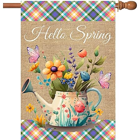 Amazon.com : Hello Spring Floral House Flag 28x40 Inch Double Sided ...