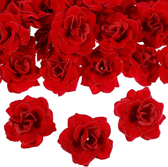 InnoHHustle - 50 rosas rojas, rosas rojas, brotes, flores artificiales ...