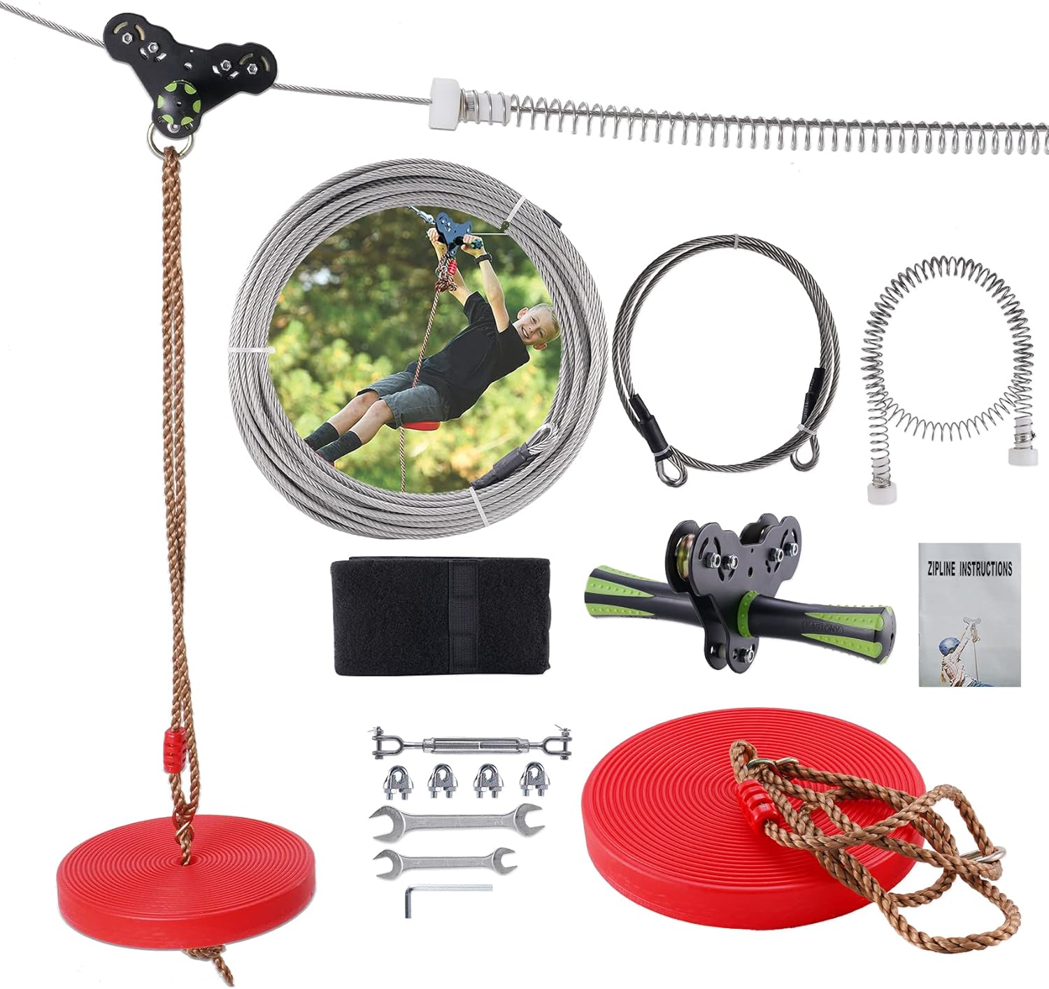 Amazon.com: 100 Foot Zip Line Kit, Up to 400 Lb, with Safe Spring Brake ...