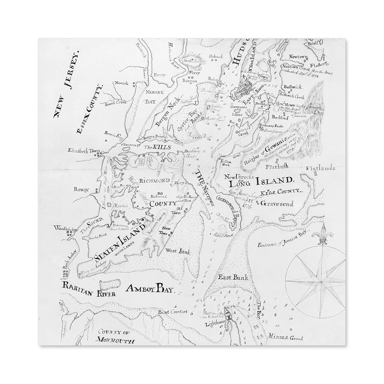 Amazon.co.jp: Map Van Steenburgh 1794 New York Harbour Chart Plan ...