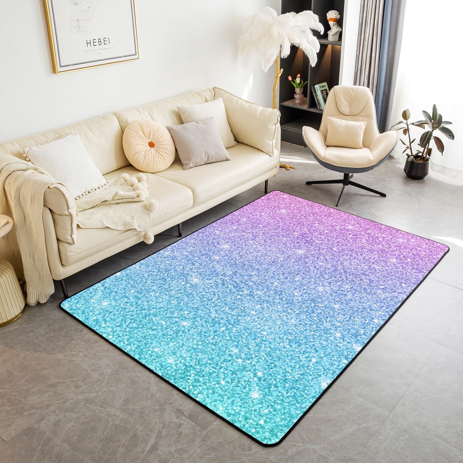 Colorful Glitter Area Rug 3x5 for Living Room Bedside, Girly Turquoise ...