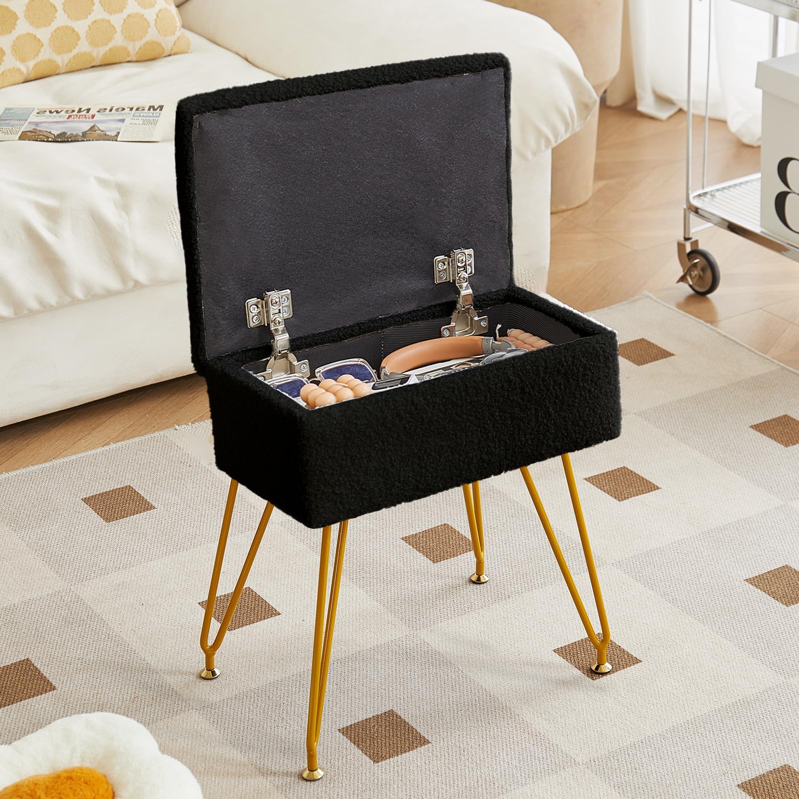Amazon.com: Alessing Vanity Stool Chair Ottoman with Storage, Sherpa ...