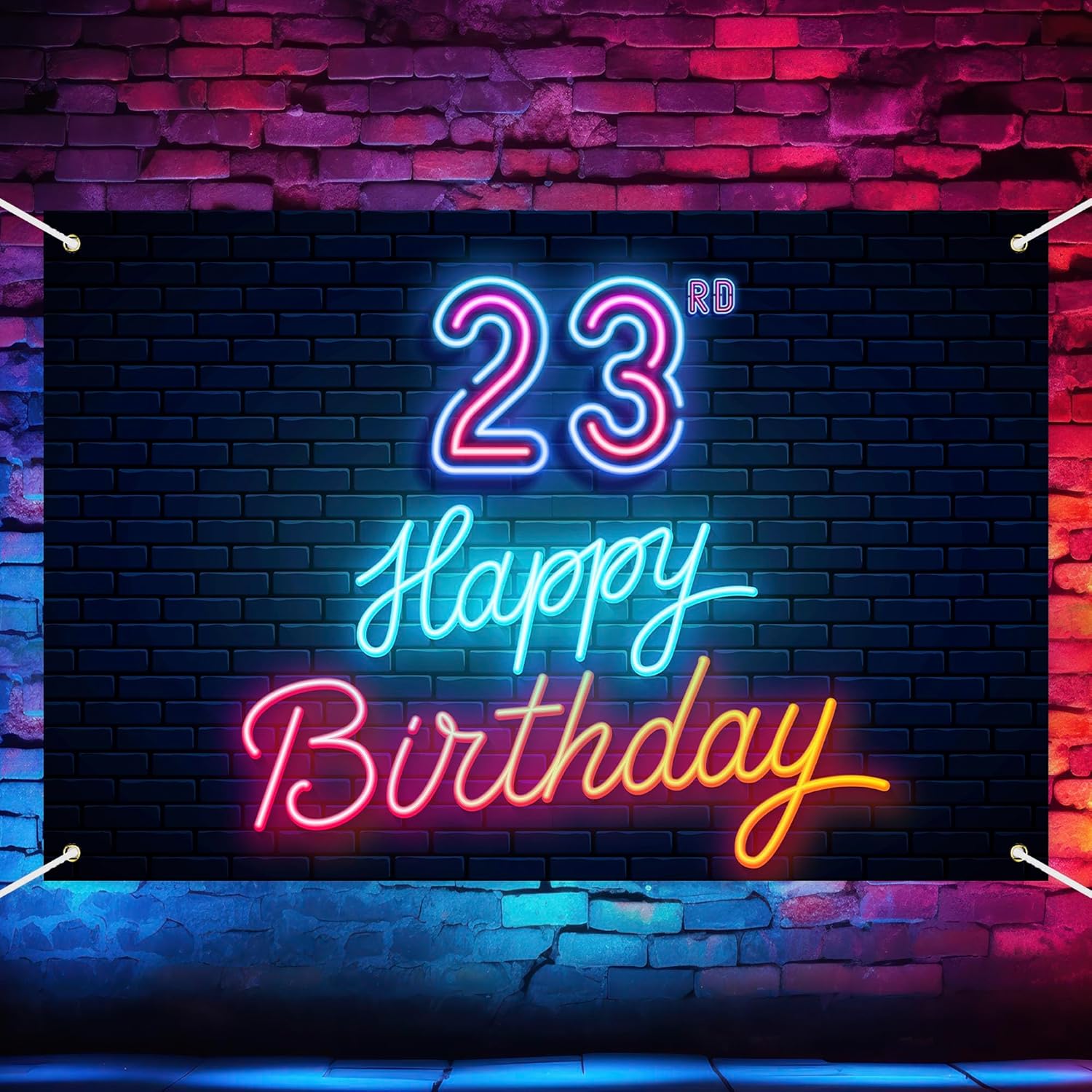 Amazon.com: Neon Happy 23rd Birthday Backdrop Banner Cool Glow Neon ...