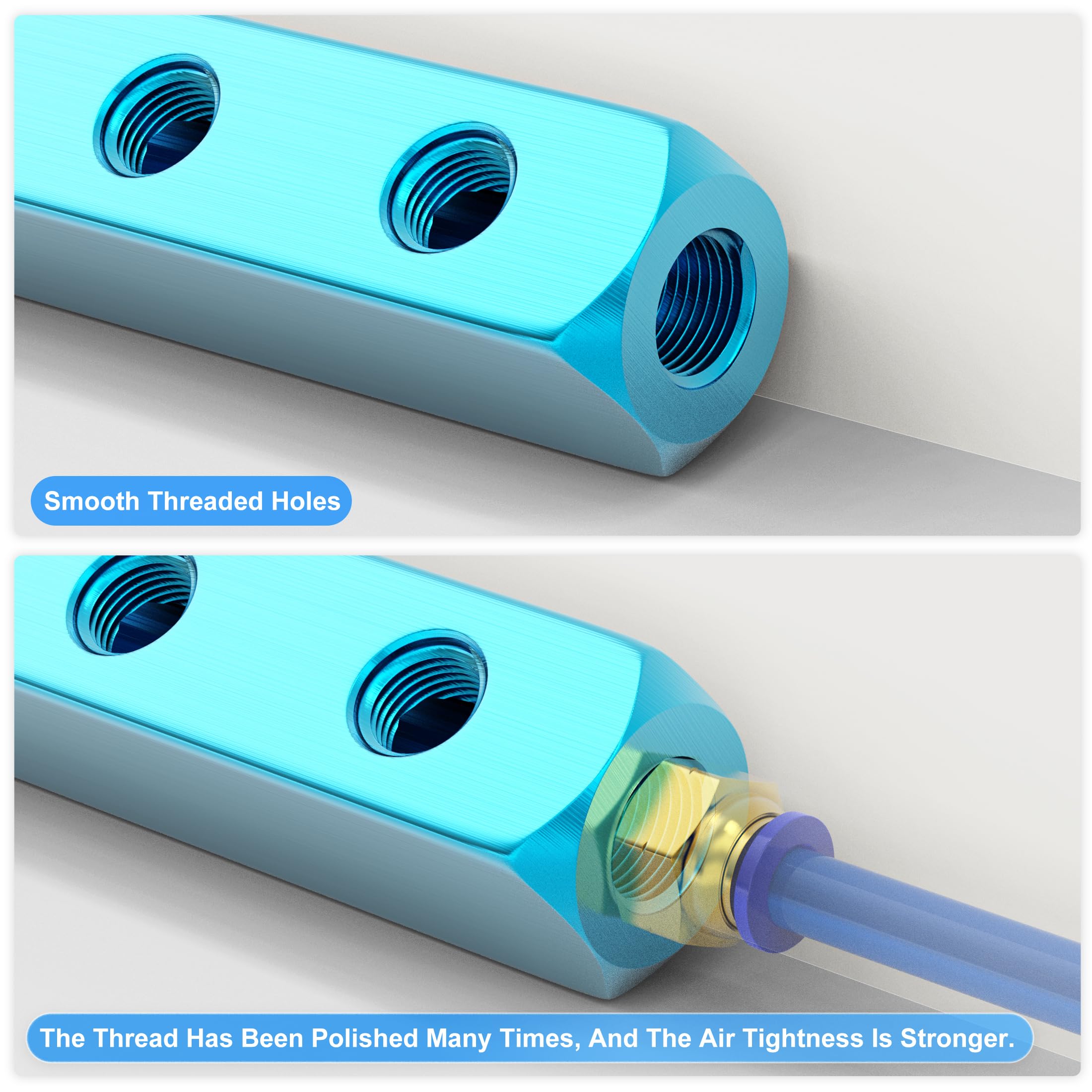 TAILONZ PNEUMATIC 1/4″ Blue 4 Way 7 Port Pneumatic Shunt Aluminum Block ...