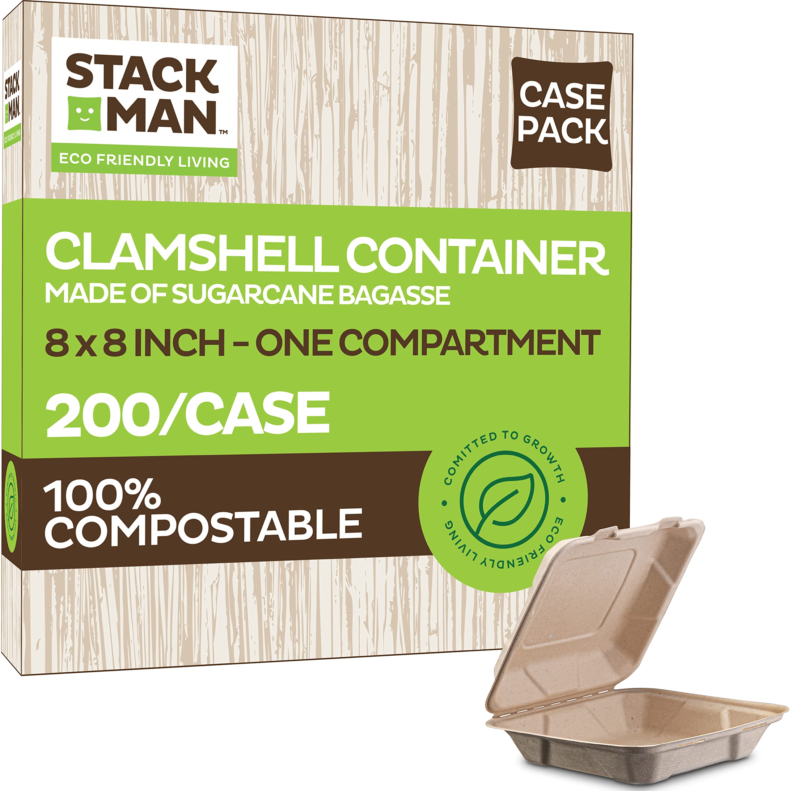 Snapklik.com : Bulk - 200-Count 100% Compostable To Go Containers 8x8 ...