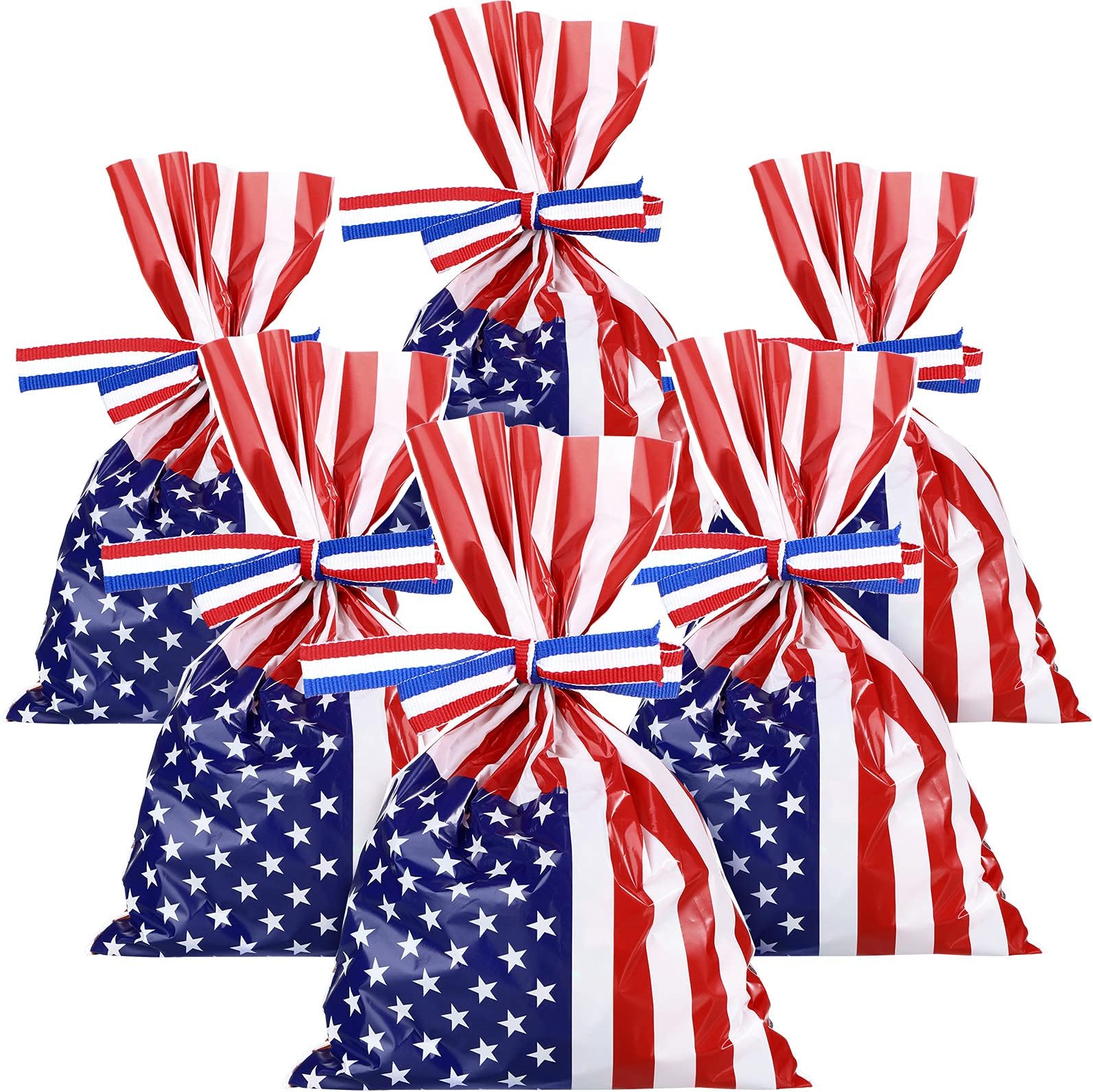 Amazon.com: 100 Pcs Patriotic Cellophane Treat Bags 4th of July Candy ...