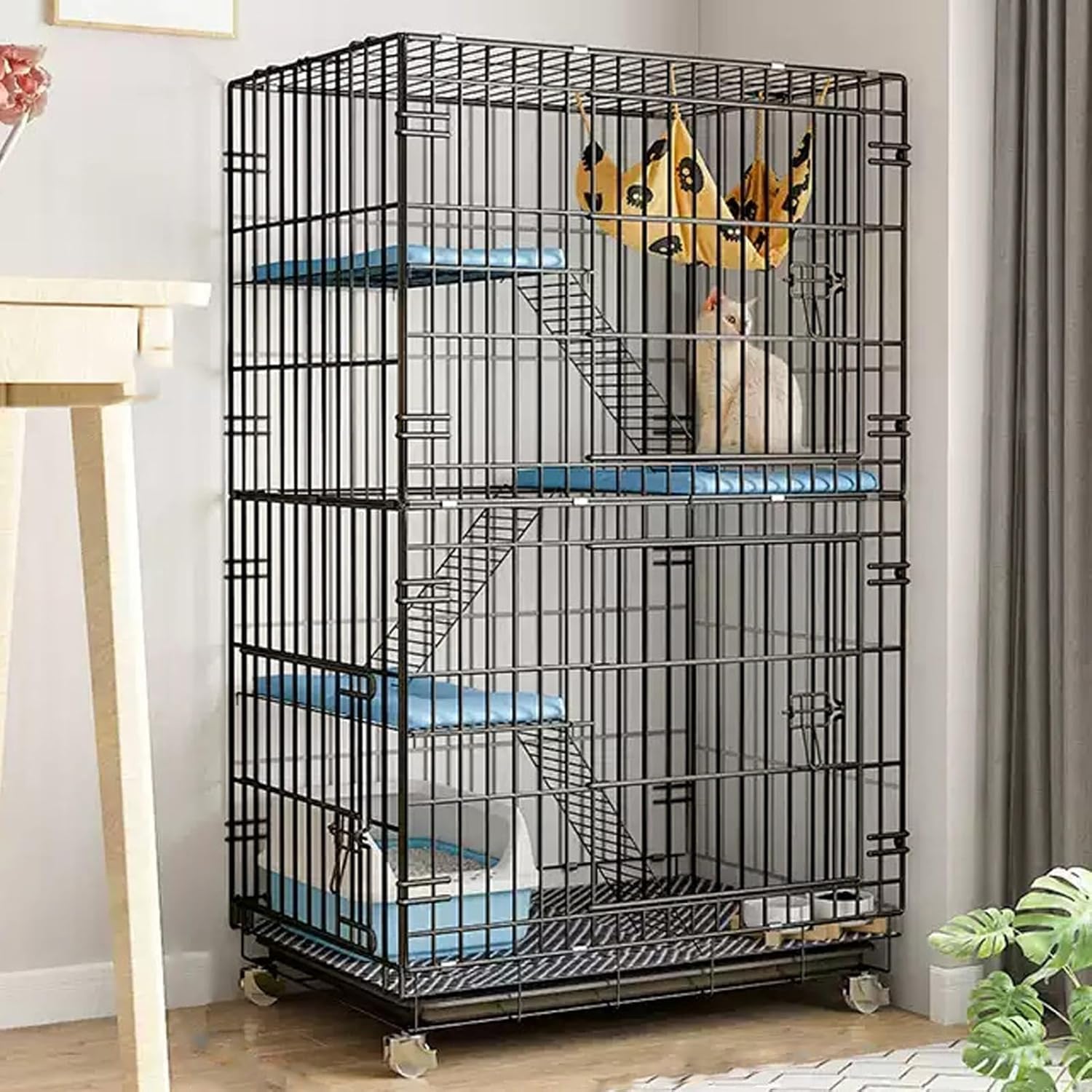 Amazon.com: YUGXTH 3/4-Tier Collapsible Cat Cage with 360°Caster Wheels ...